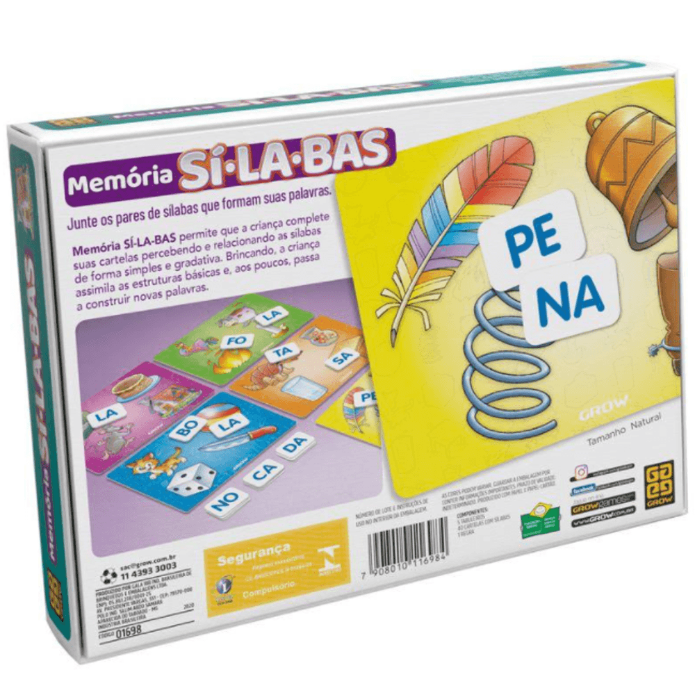 Jogo Pedagógico Memória Sílabas - Grow SDI - Kidverte