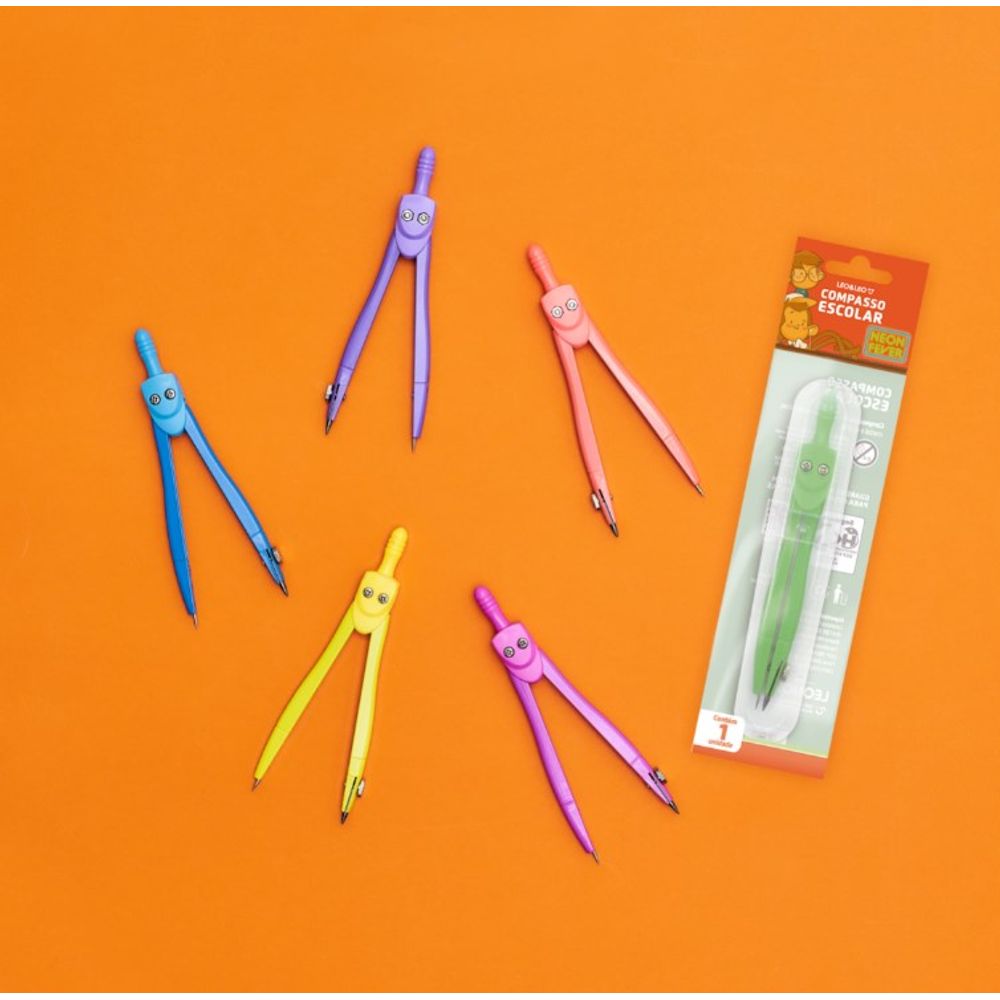 Compasso Escolar Neon Fever - Cores Sortidas - Leo e Leo - Kidverte