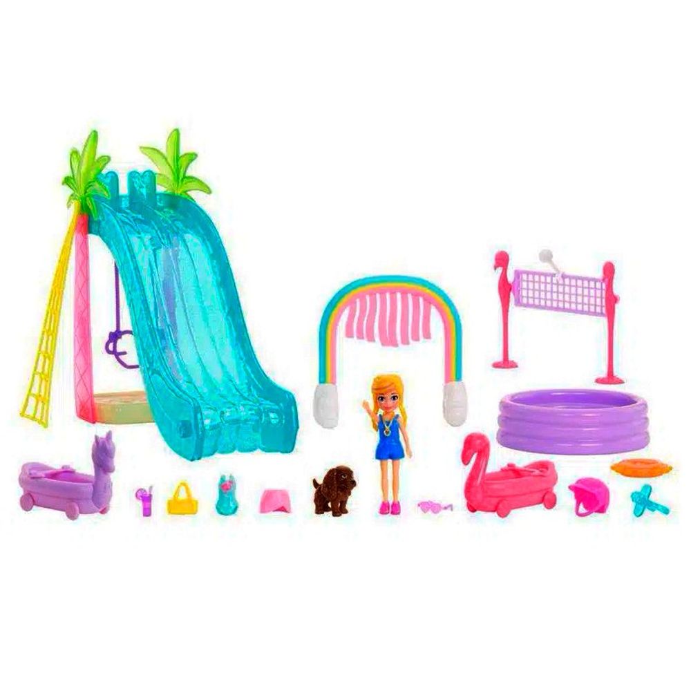 Playset Boneca Polly Pocket Parque Aquático de Esportes Sunshine Splash ...